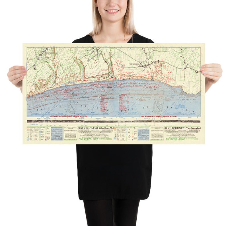 Old Military Map of Omaha Beach D-day Battle Plans, 1944: US Army ...