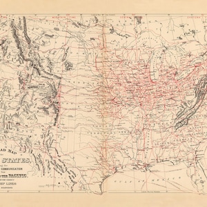 Old Railroad Map of the United States by Samuel Mitchell, 1890 ...