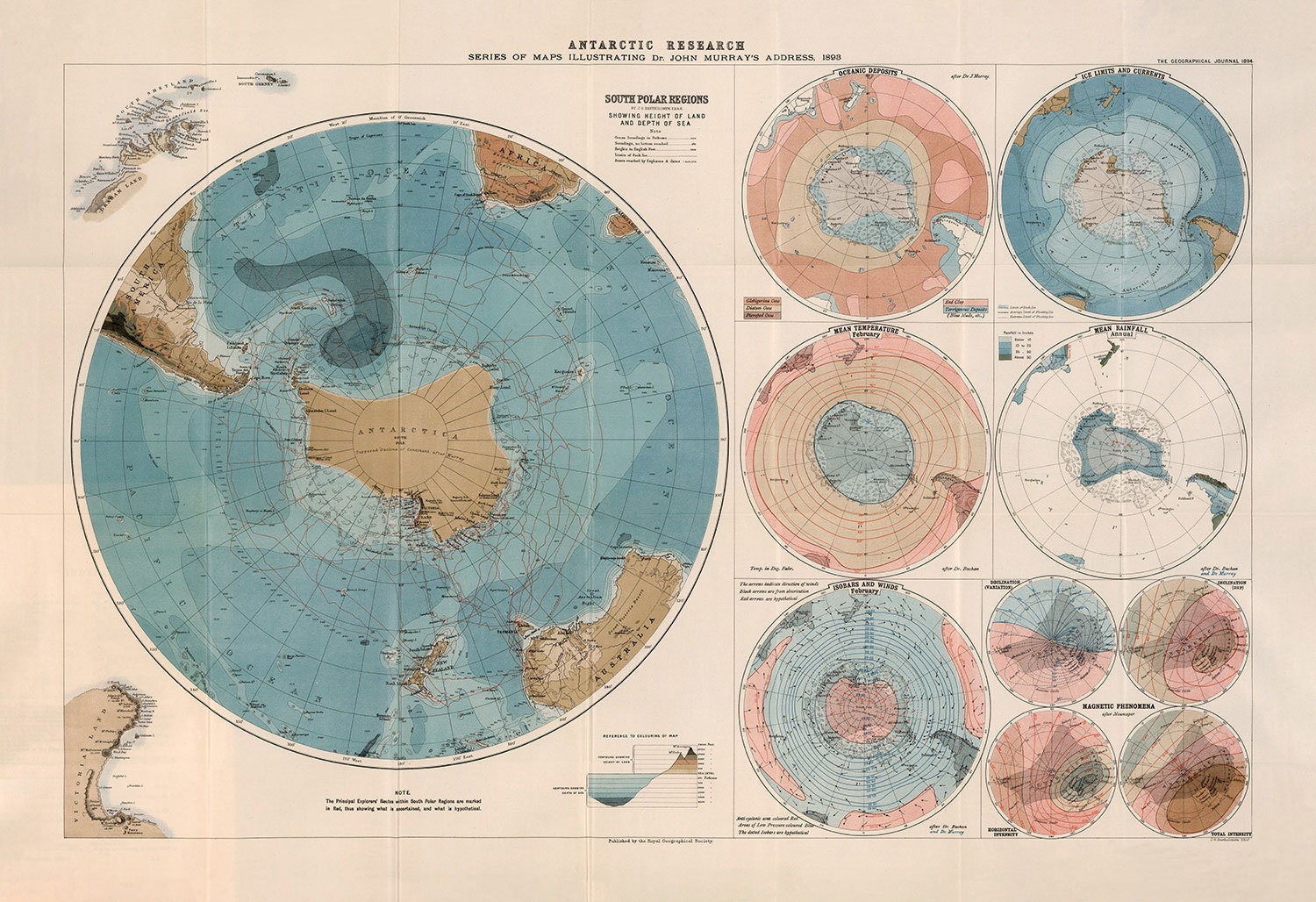 Old Antarctica Research Map, 1894 - Geography Atlas and Explorer Map of ...