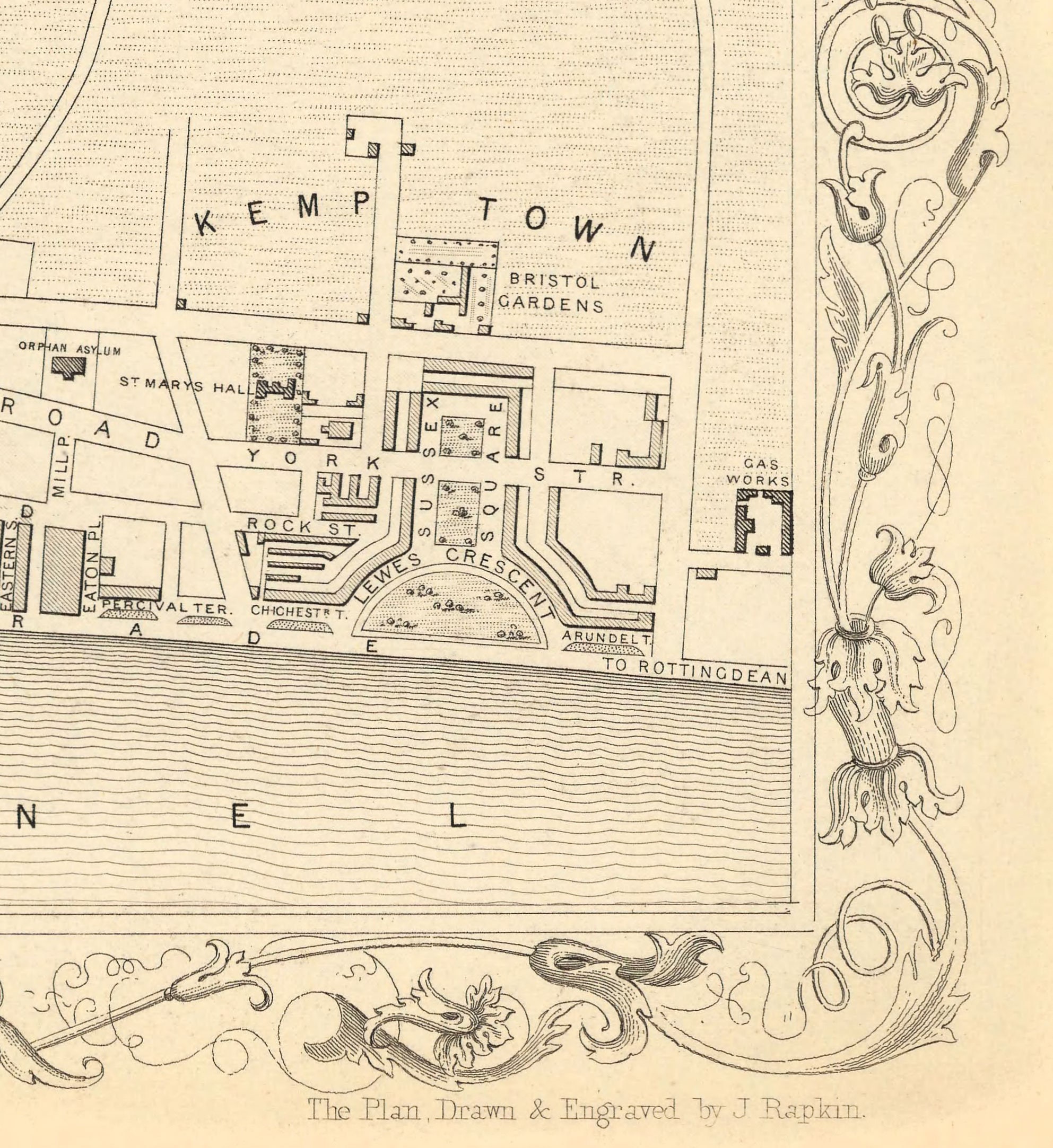 Old Map of Brighton in 1851 by J. & F. Tallis - Lanes, Pier, Parade ...