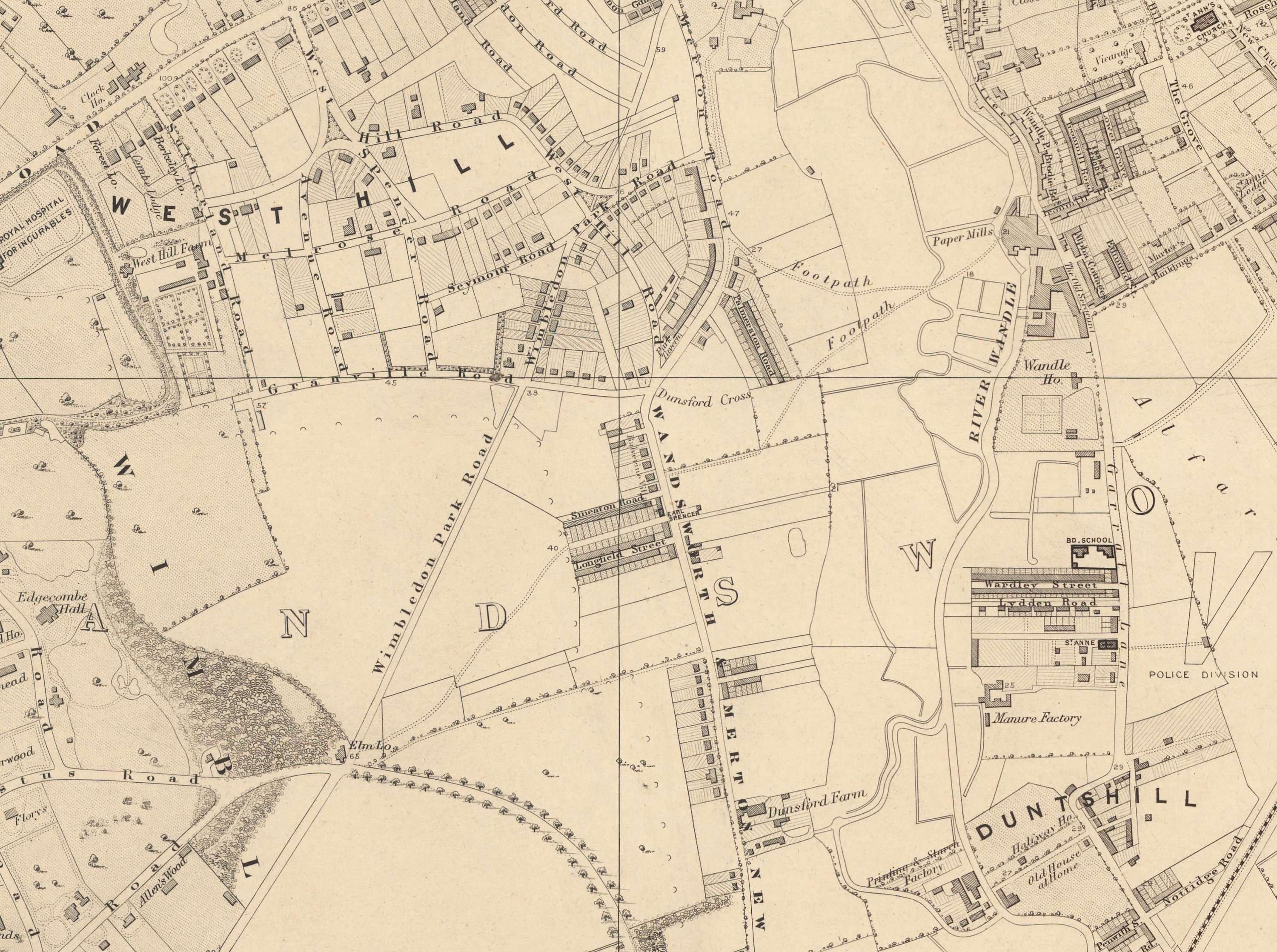 Old Map of South London, 1862 - Wandsworth, Wimbledon, Putney ...