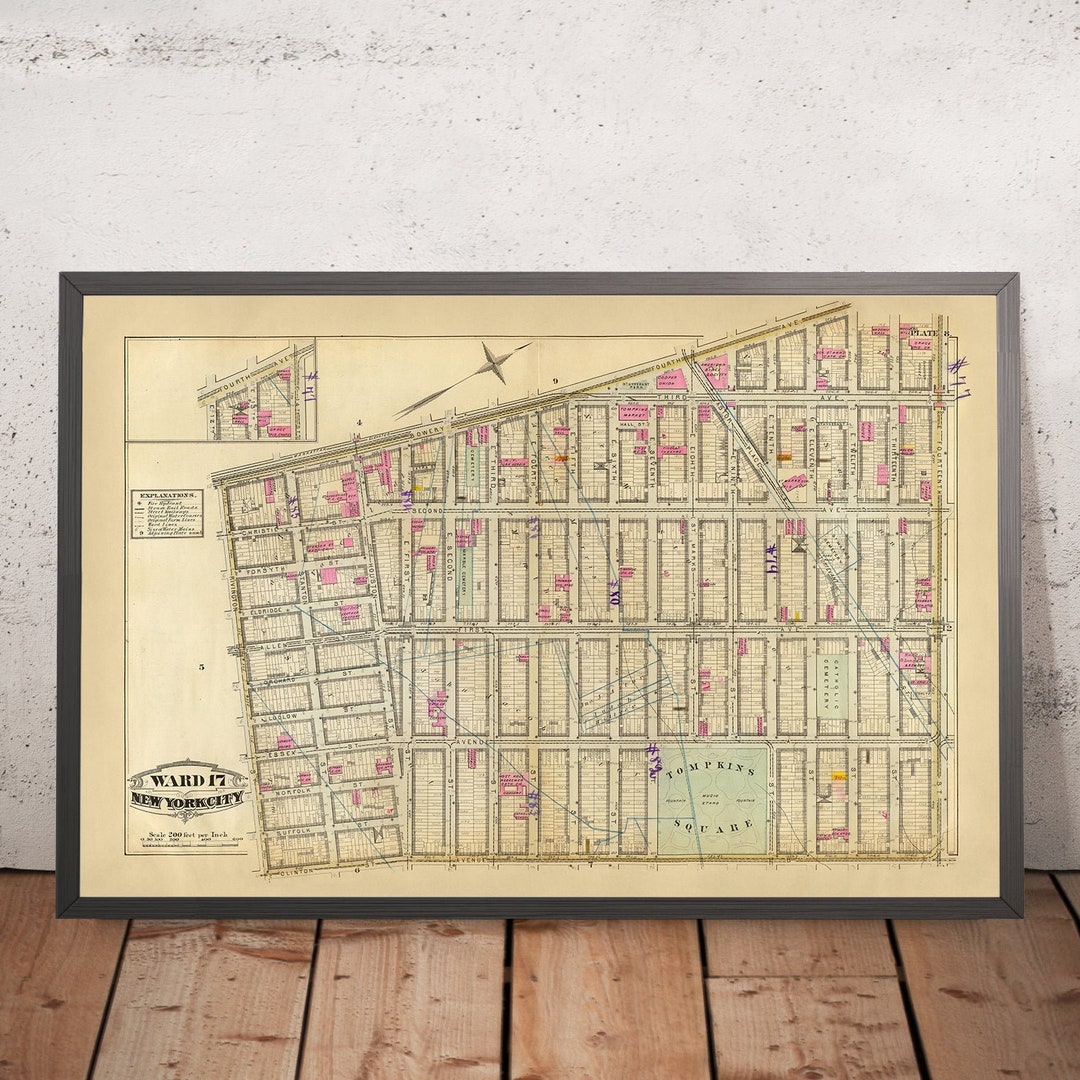Old Map of East Village, New York City, 1879: Tompkins Square ...