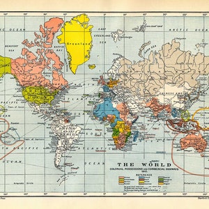 Old Colonial World Map, 1912 by Cambridge Publishing - British, French ...