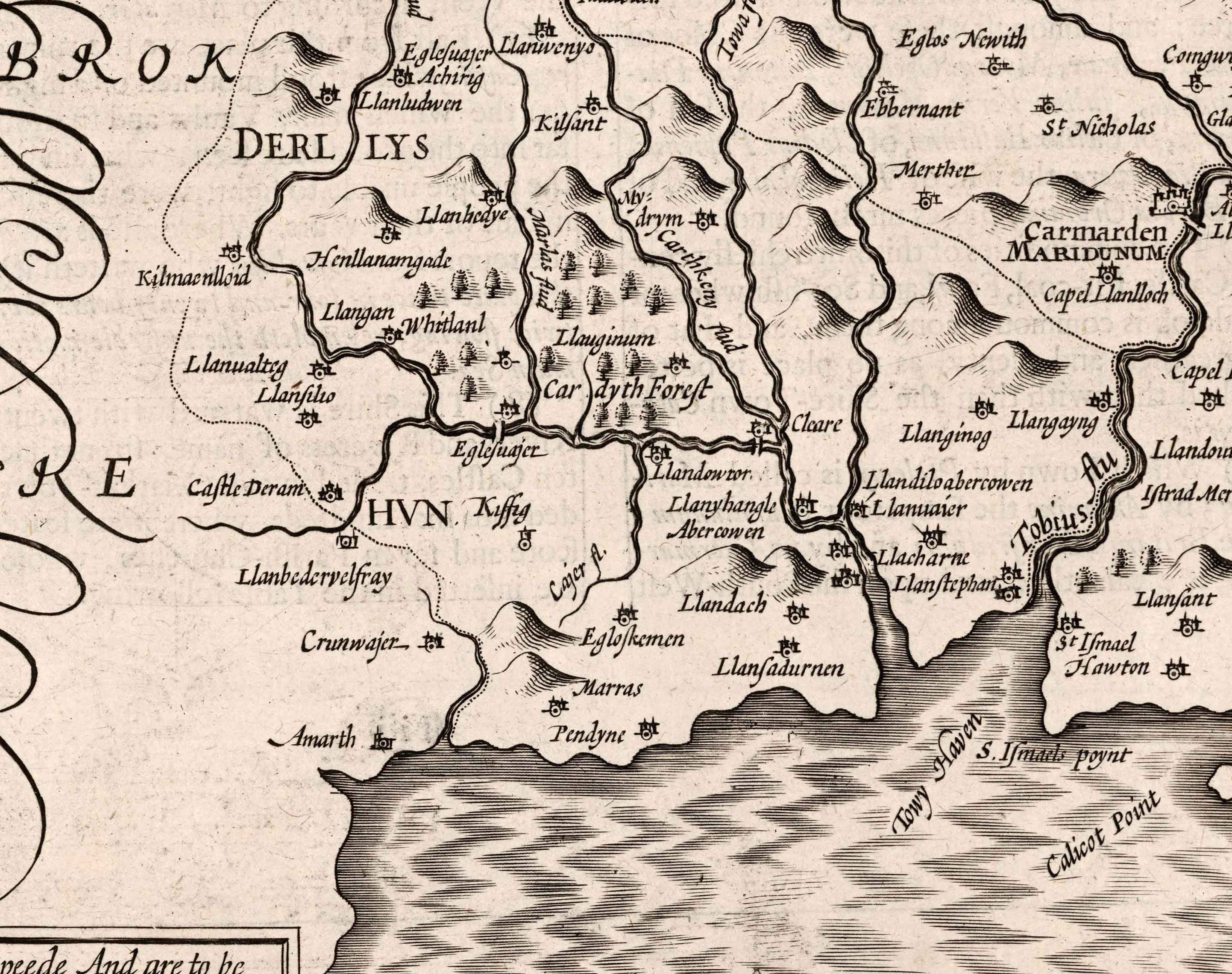 Old Map of Carmarthenshire Wales 1611 by John Speed | Etsy