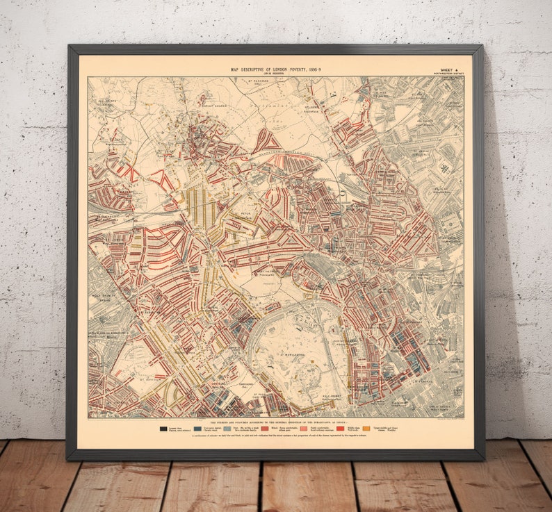 Old Map of London Poverty 1898-9 North Western Camden - Etsy UK