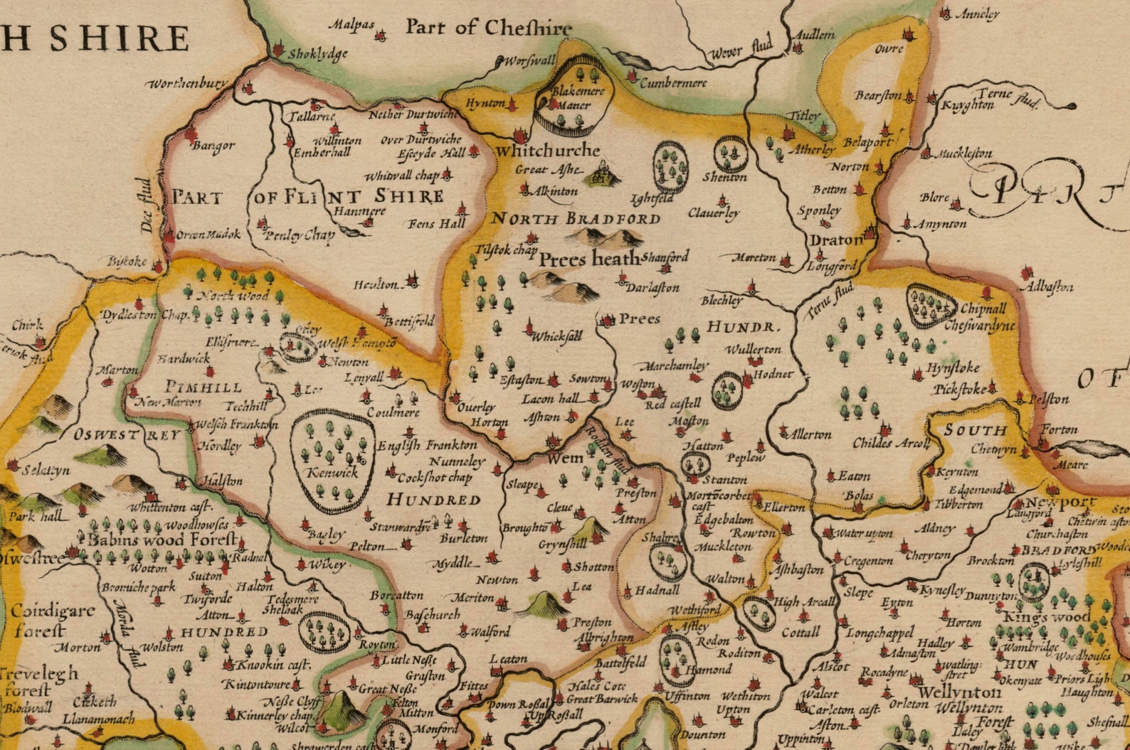 Old Map of Shropshire in 1611 by John Speed Shrewsbury - Etsy UK