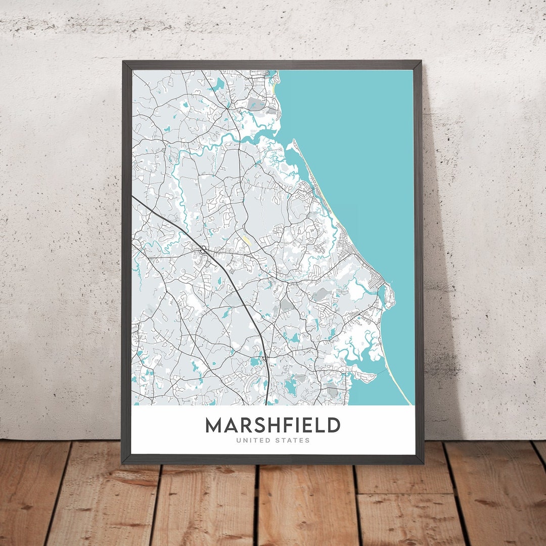 Modern City Map of Marshfield, MA: Brant Rock Beach, Daniel Webster ...