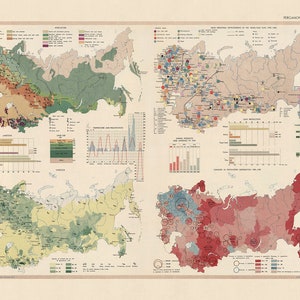 Infographic Map of USSR, 1967: Russian Population Dynamics, Industrial ...