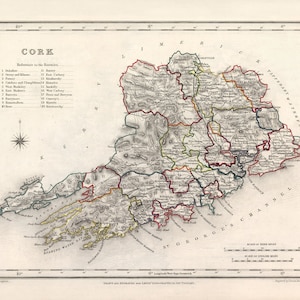 Old Map of County Cork by Samuel Lewis, 1844: Cobh, Kinsale, Blarney ...