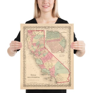 Old Map of California 1860, Colton - San Francisco, Los Angeles, San ...