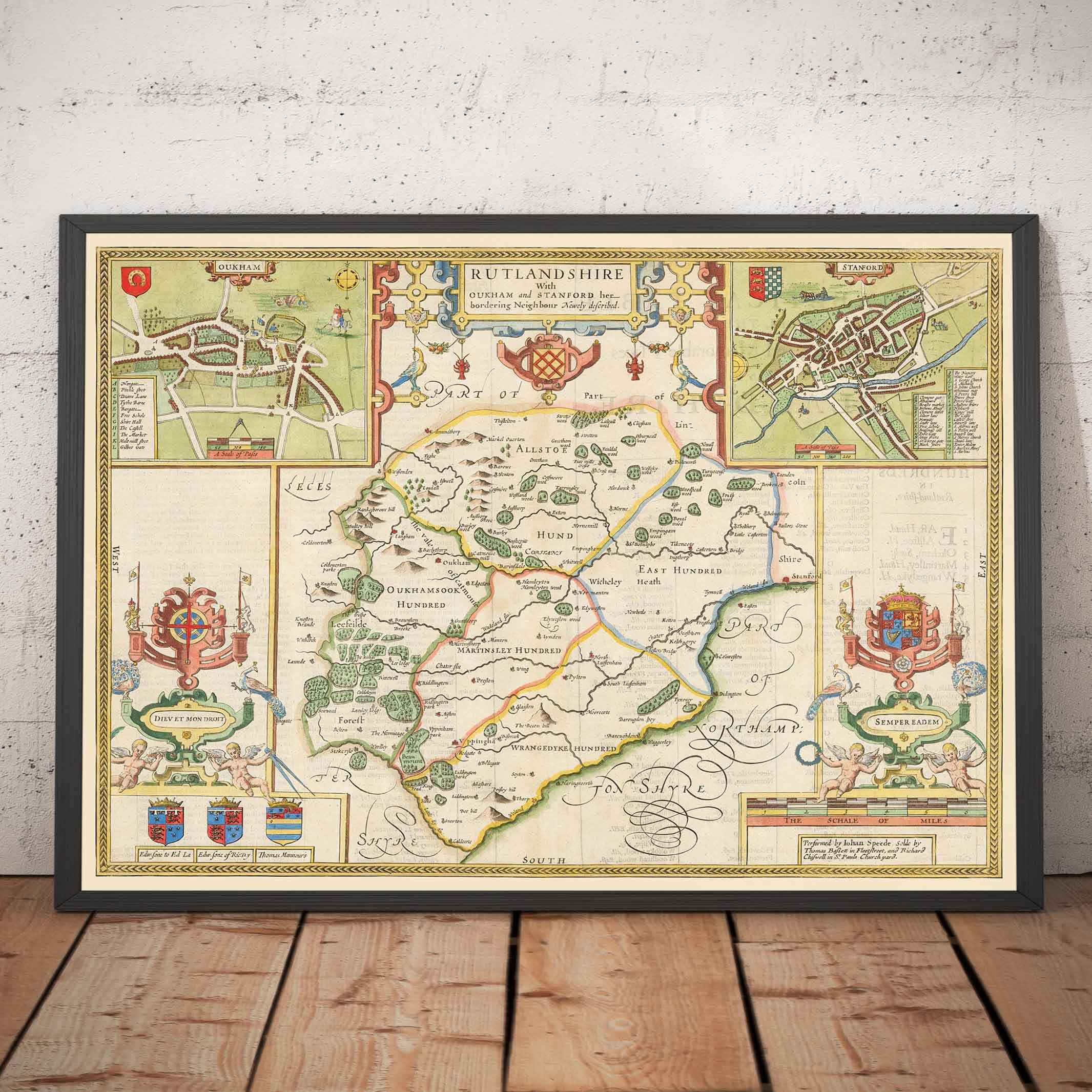 Old Map of Rutland, 1611 by John Speed - Rutlandshire, Oakham, Edith ...
