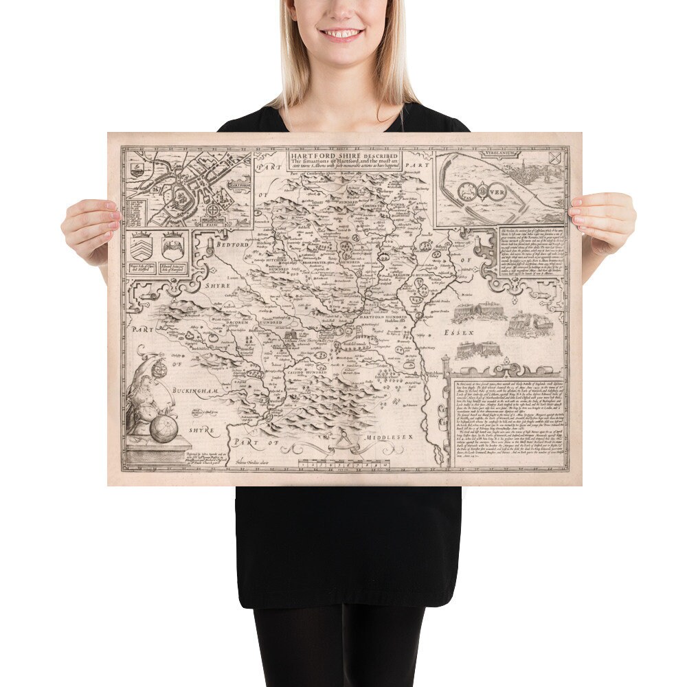 Old Map of Hertfordshire, 1611, John Speed - Stevenage, St Albans ...