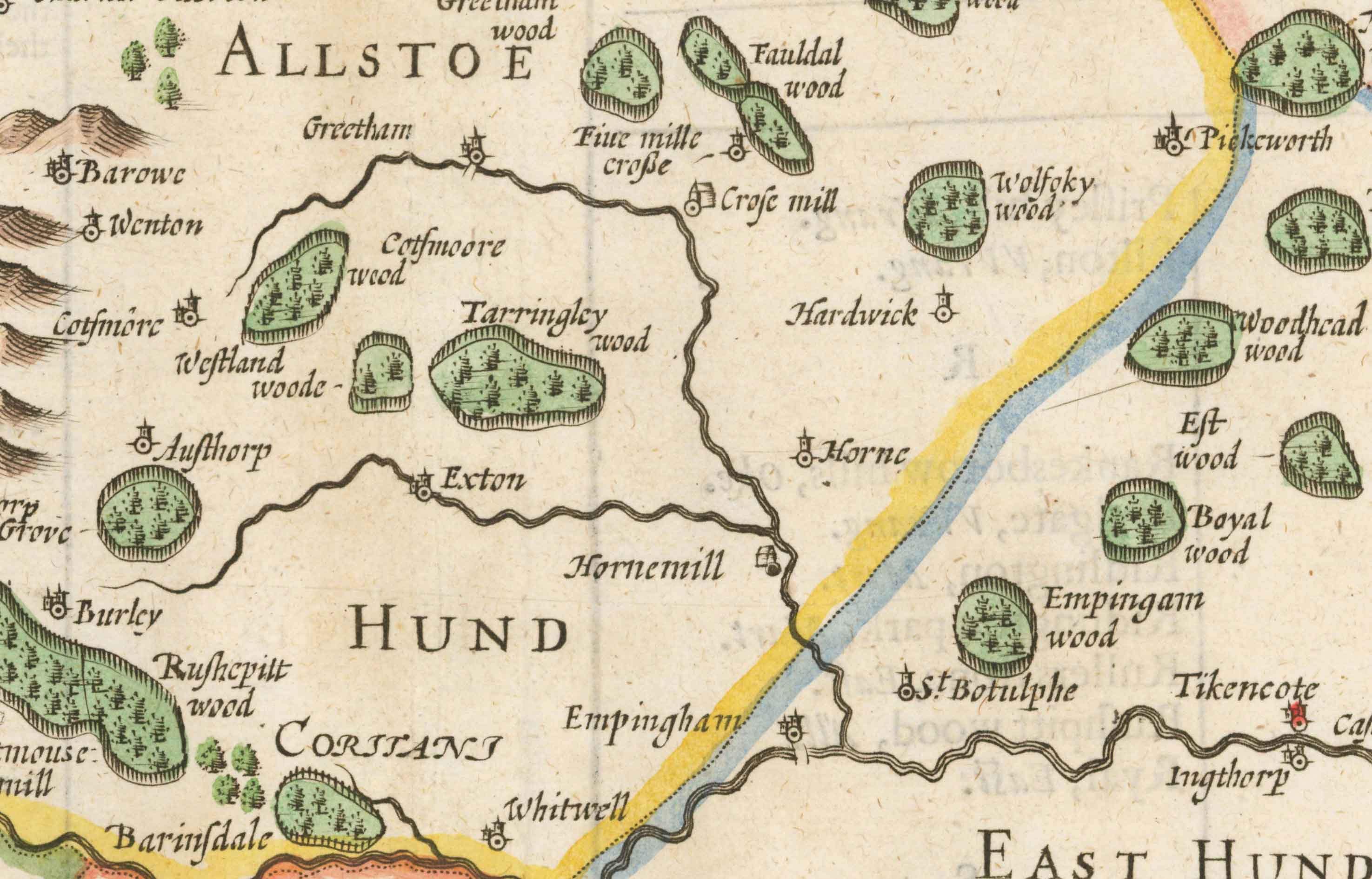 Old Map of Rutland, 1611 by John Speed - Rutlandshire, Oakham, Edith ...