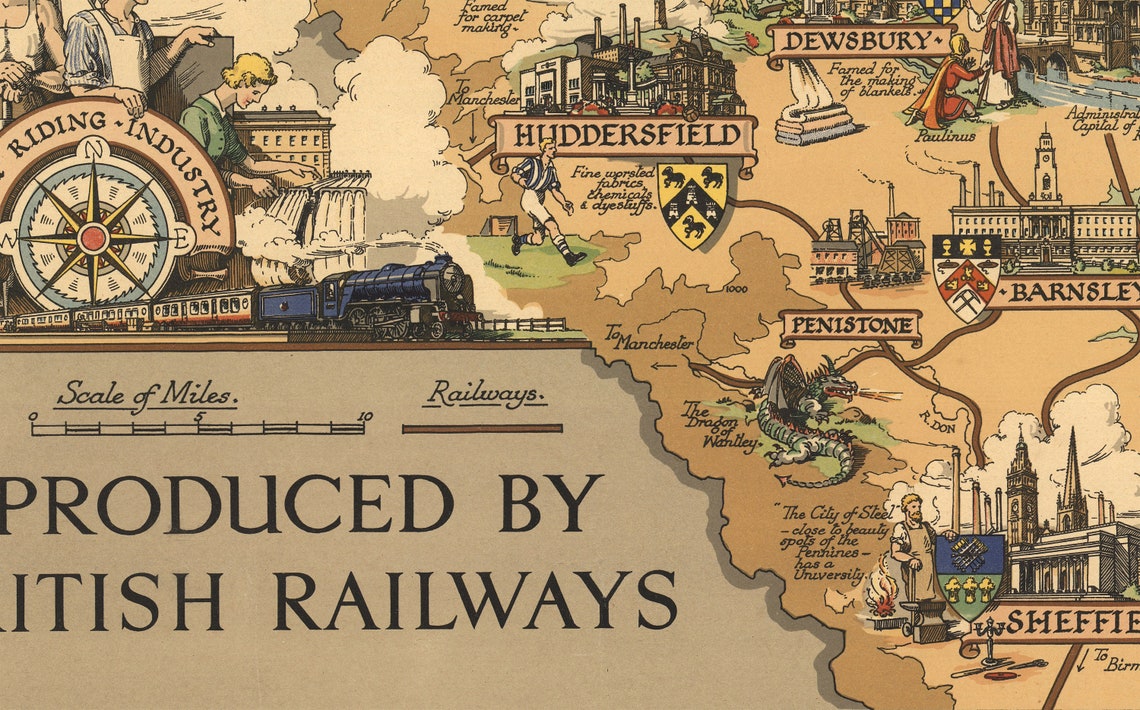 Old Map of Yorkshire 1949 British Railway Pictorial Chart - Etsy UK