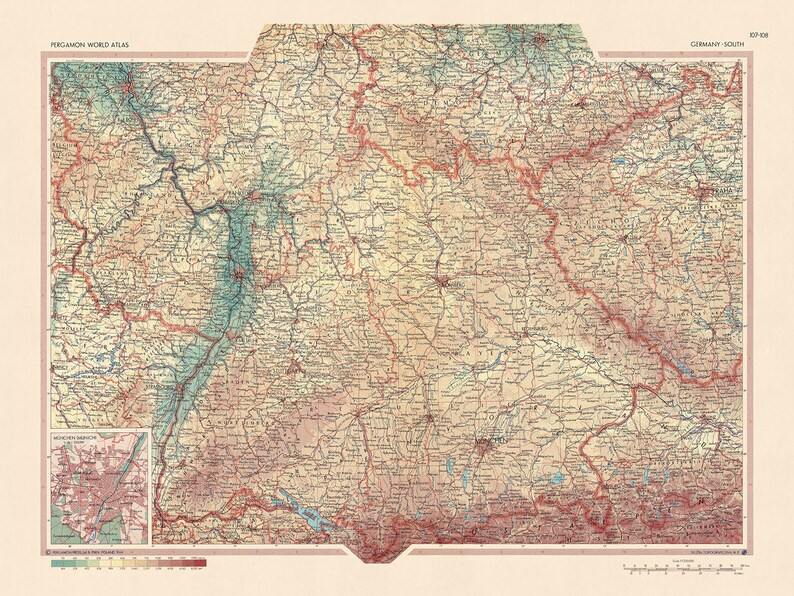 Old Map of Southern Germany, 1967: Rhineland-palatinate, Baden ...
