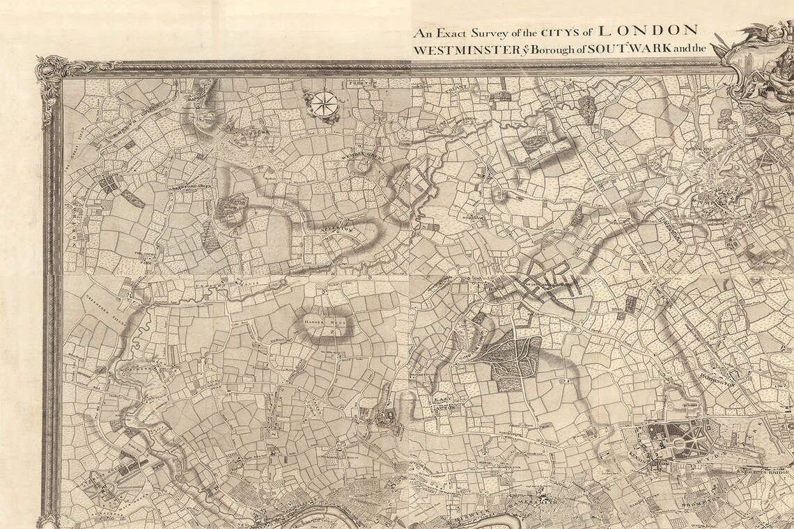 Old Map of London in 1746 - 4 Parts, Panels Framed, Unframed - John ...
