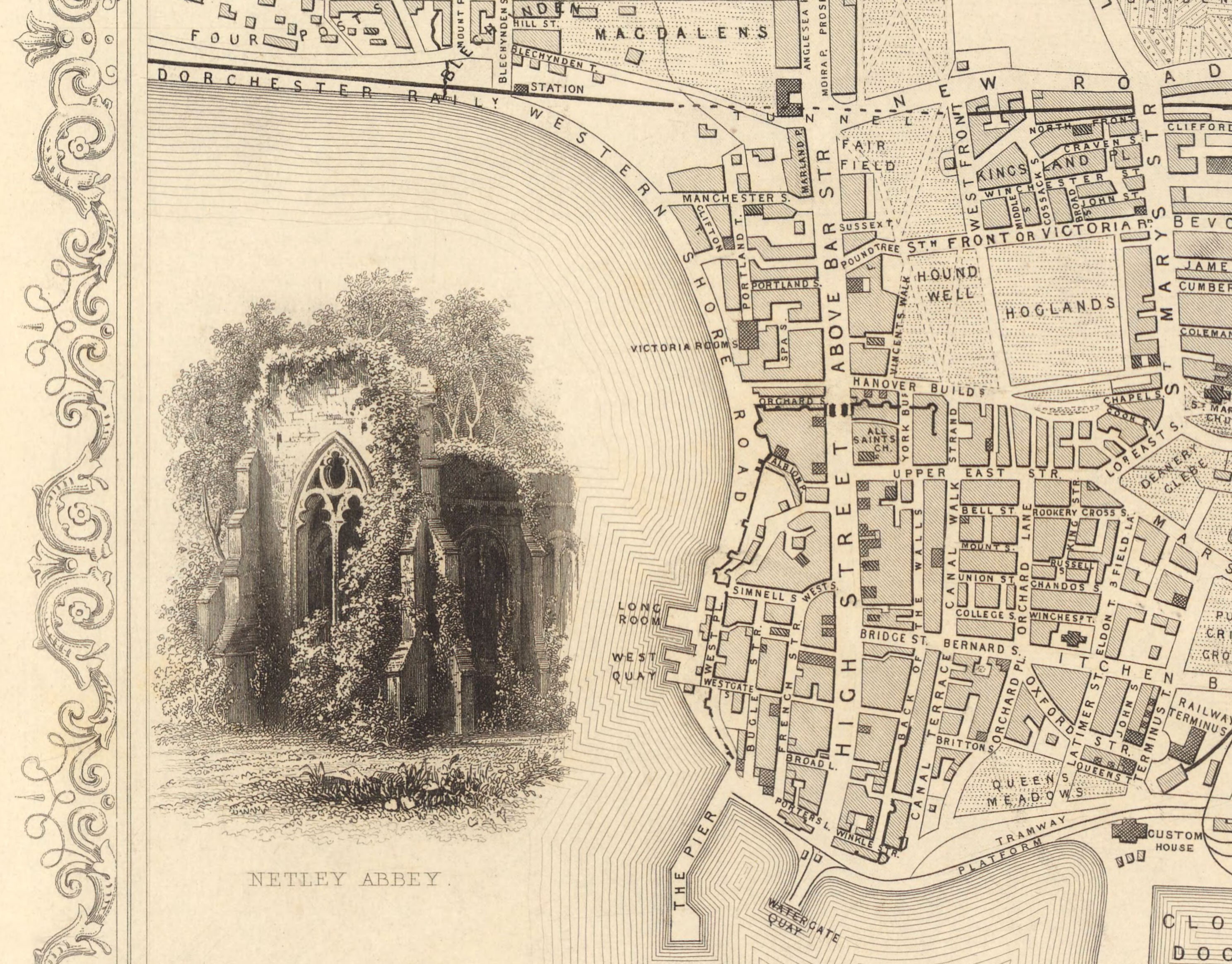 Old Map of Southampton in 1851, Tallis & Rapkin - City Centre, River ...