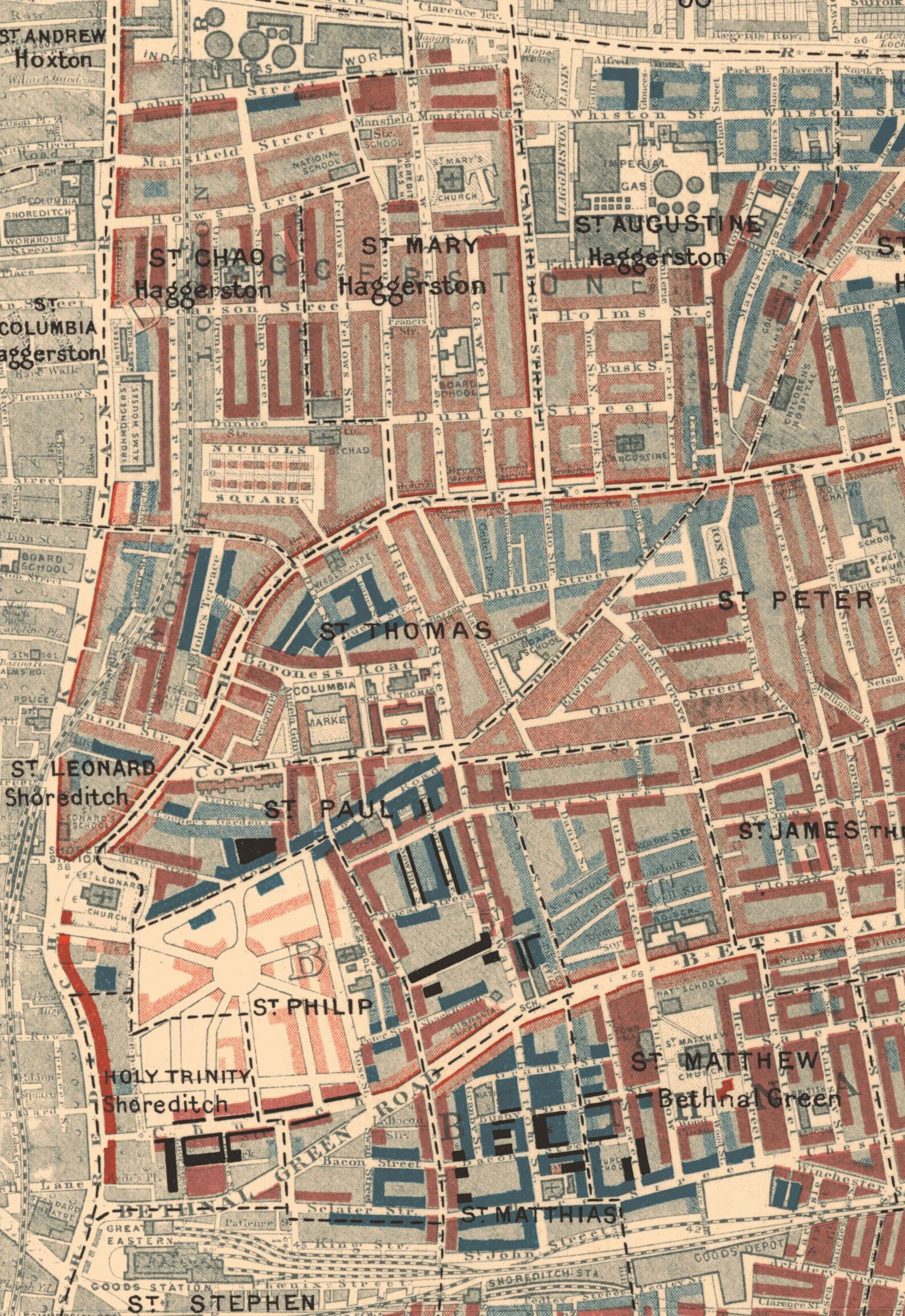 Old Map of London Poverty 1898-9, East Central by Booth - Hackney ...
