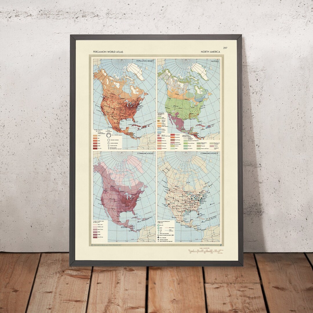 Old Infographic Map of North American Demographics & Communications ...