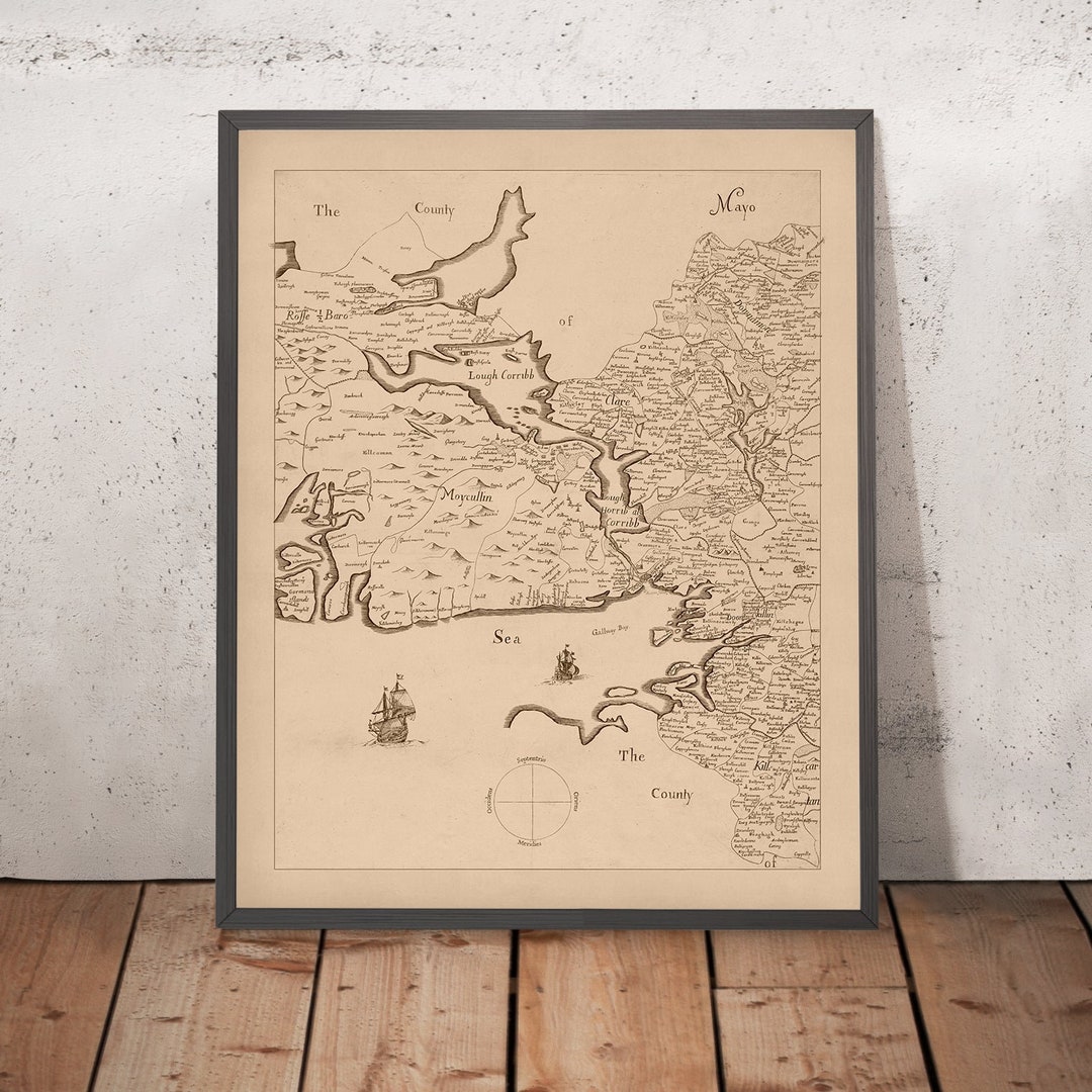 Old Map of County Galway, 1685: Galway, Connemara, Lough Corrib ...