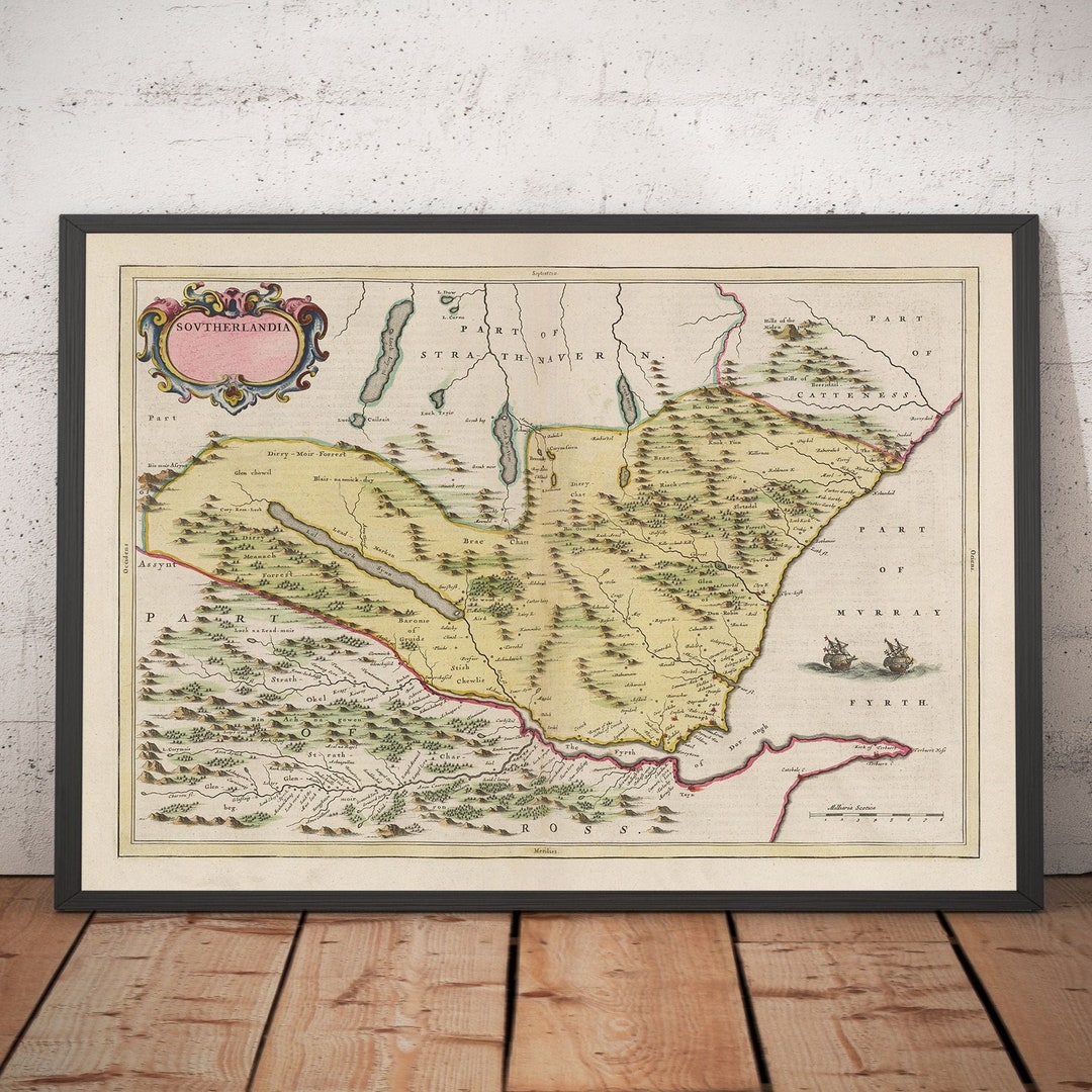 Old Map of Sutherland in 1665 by Joan Blaeu - Dornoch, Tain, Brora ...