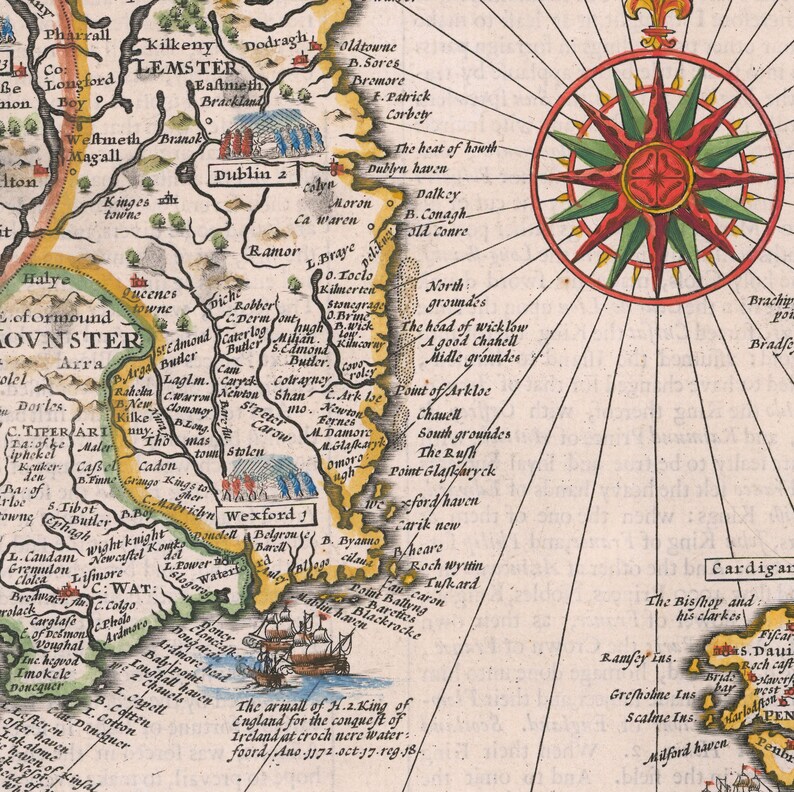 Old England and Ireland Map, 1676 - Invasions and Civil Wars Since 1066 ...