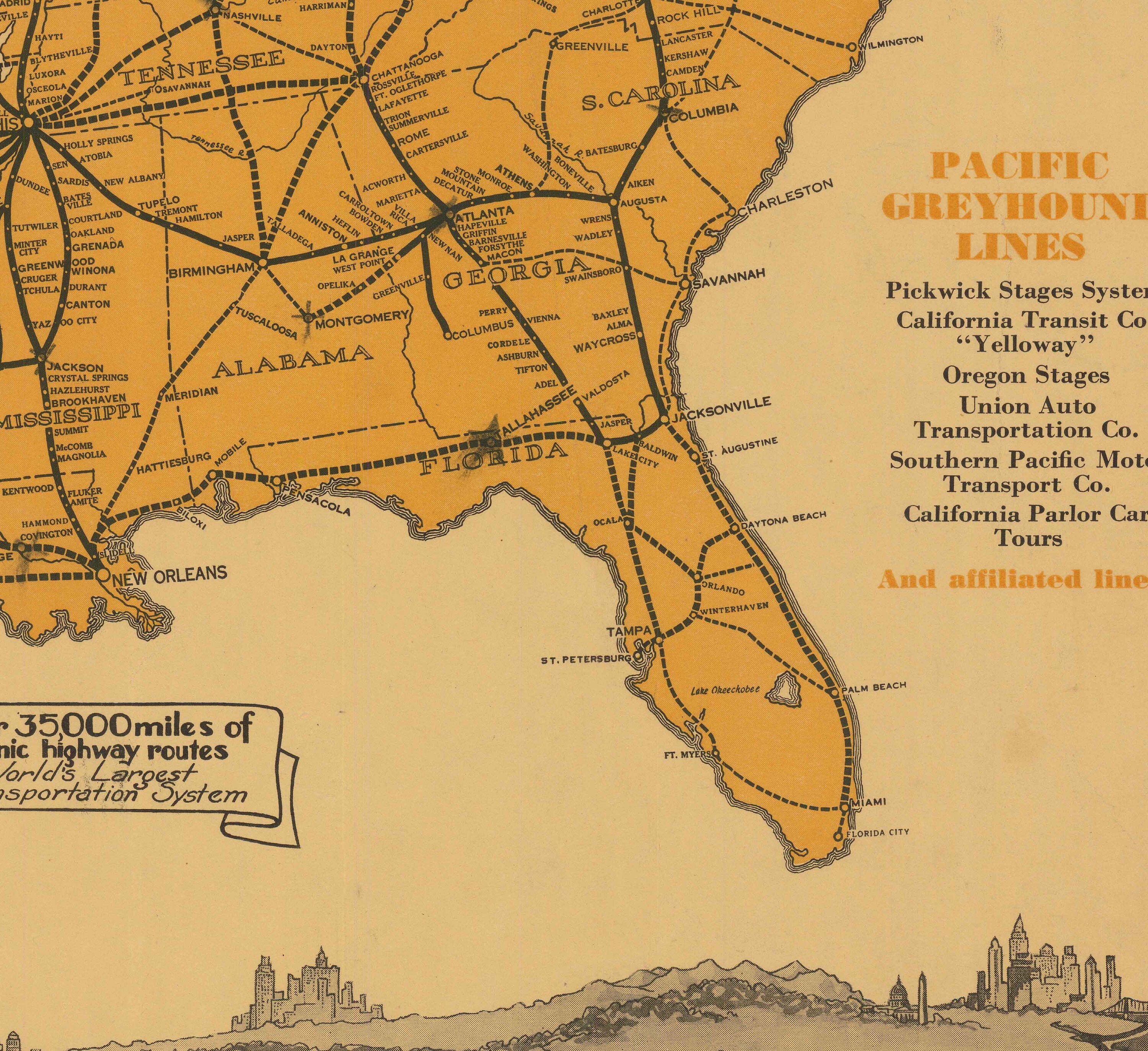 Old Greyhound Lines Map USA 1935 Pacific & Main Intercity - Etsy