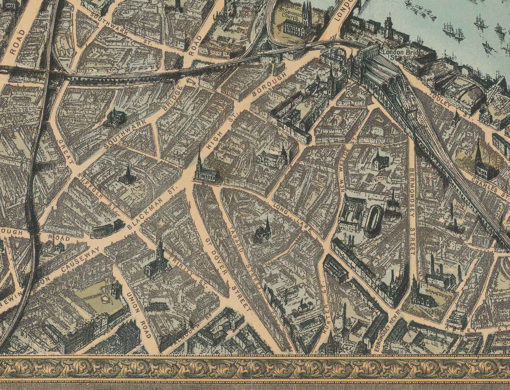 Old Birds Eye Map of London in 1892 by Charles Baker & Co - Westminster ...