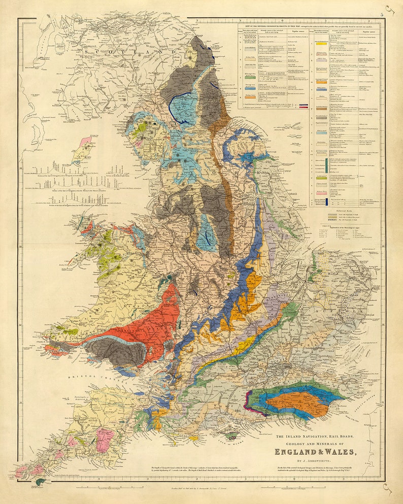 Old Geology & Railway Map of England and Wales 1834 Rare - Etsy UK