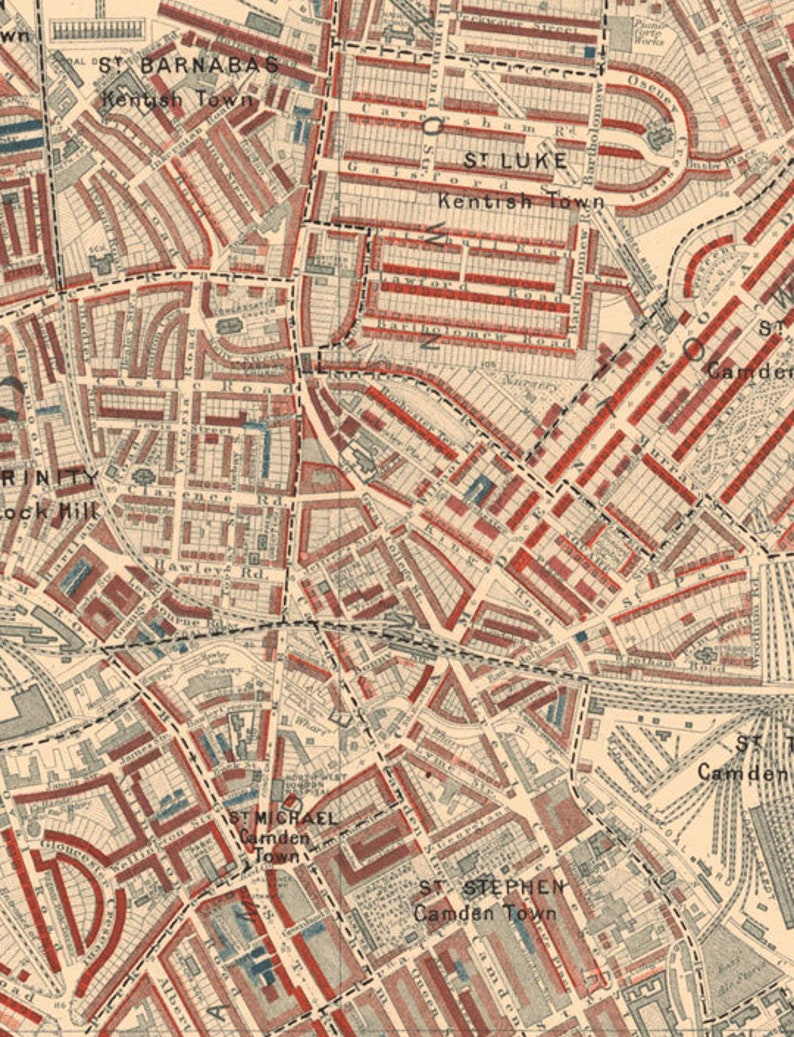 Old Map of London Poverty 1898-9 North Western by Booth | Etsy