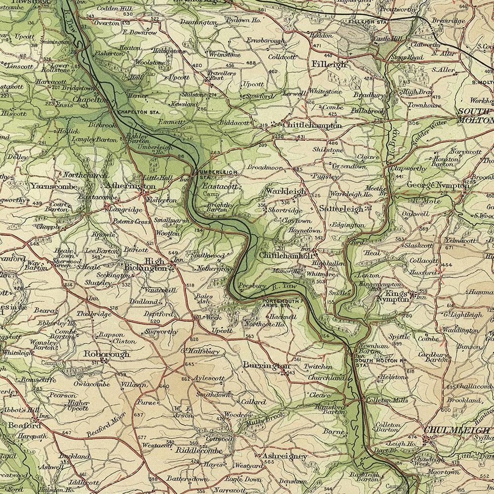 Old OS Map of North Devon by Bartholomew, 1901: Barnstaple, Exmoor ...