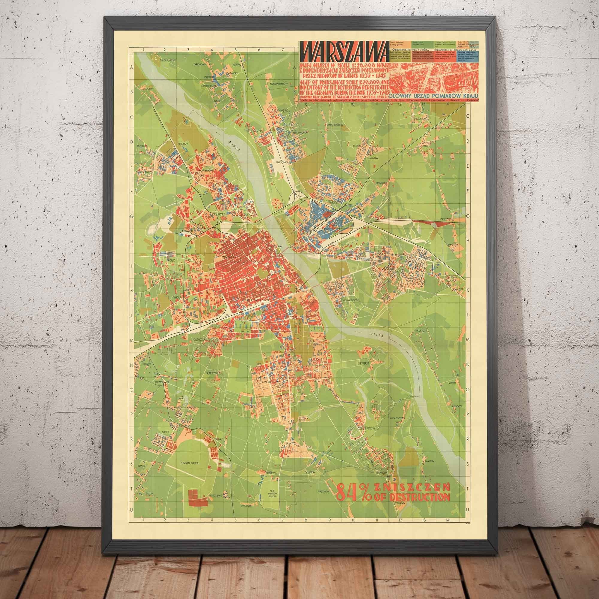 Old Map of the Nazi Destruction of Warsaw, 1949 - Censored Soviet WW2 ...