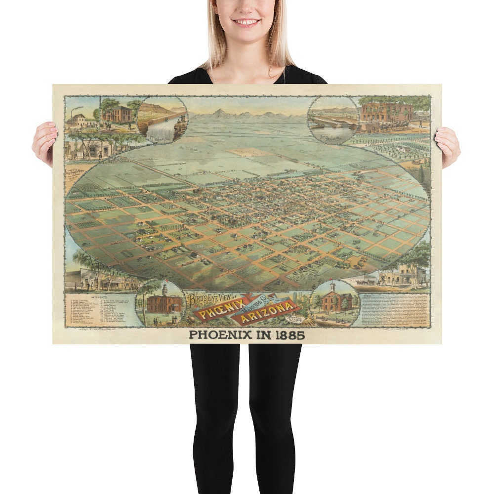 Rare Old Map of Phoenix, Arizona by CJ Dyer, 1885 - Masterpiece ...