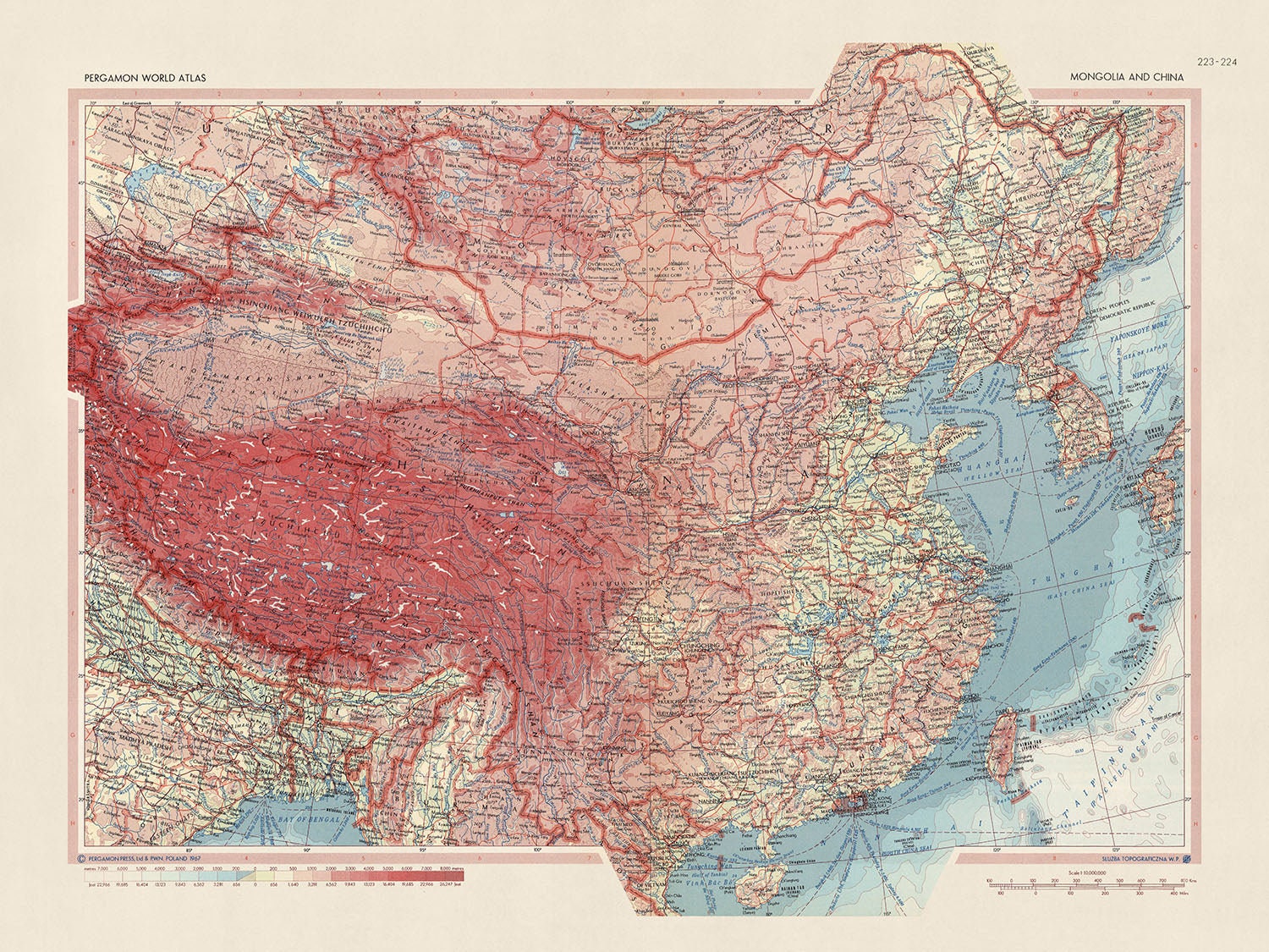 Old Map of Mongolia and China, 1967: Korea, Taiwan, Detailed Political ...