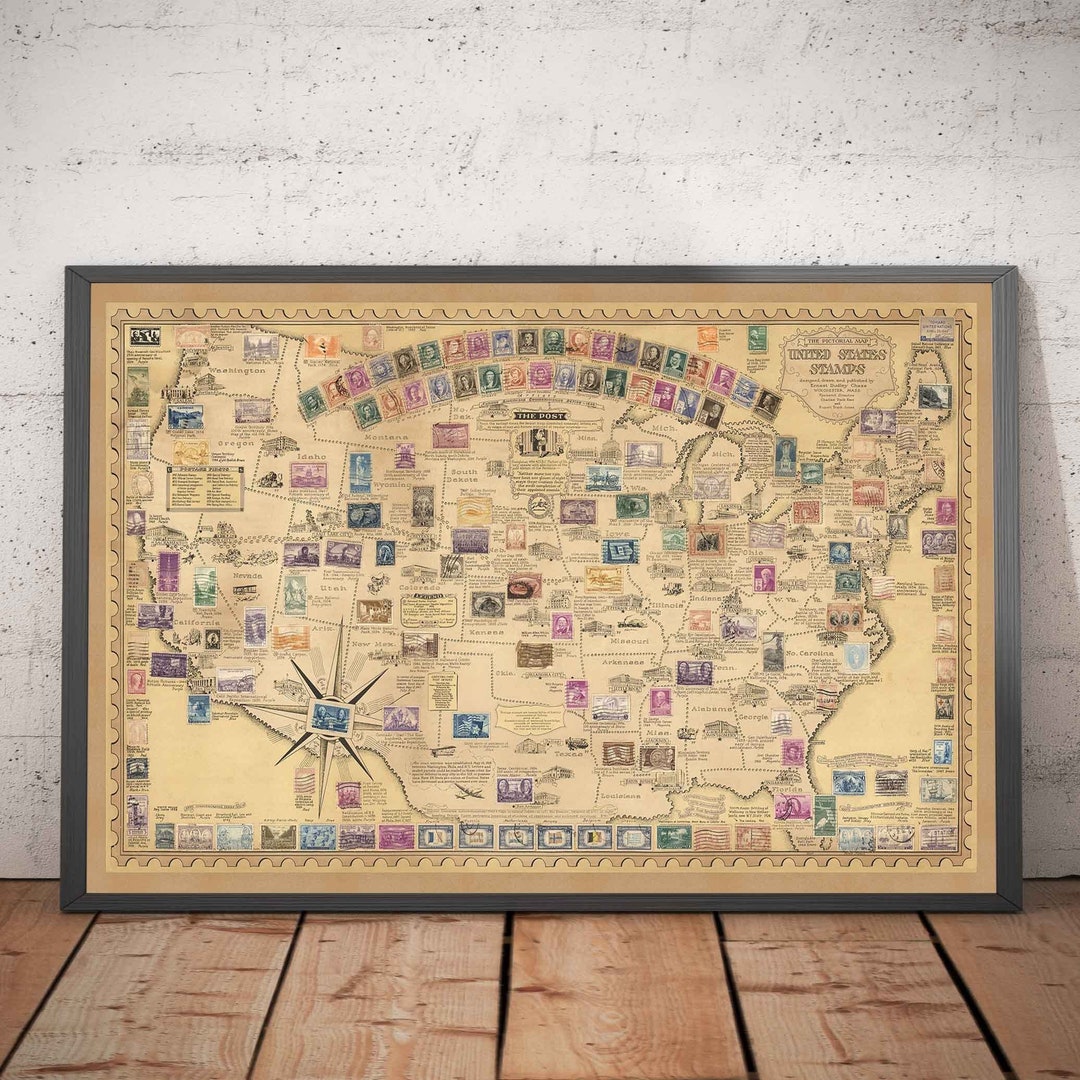 Old Stamp Map of the USA, E. Chase, 1949 - Historical United States ...