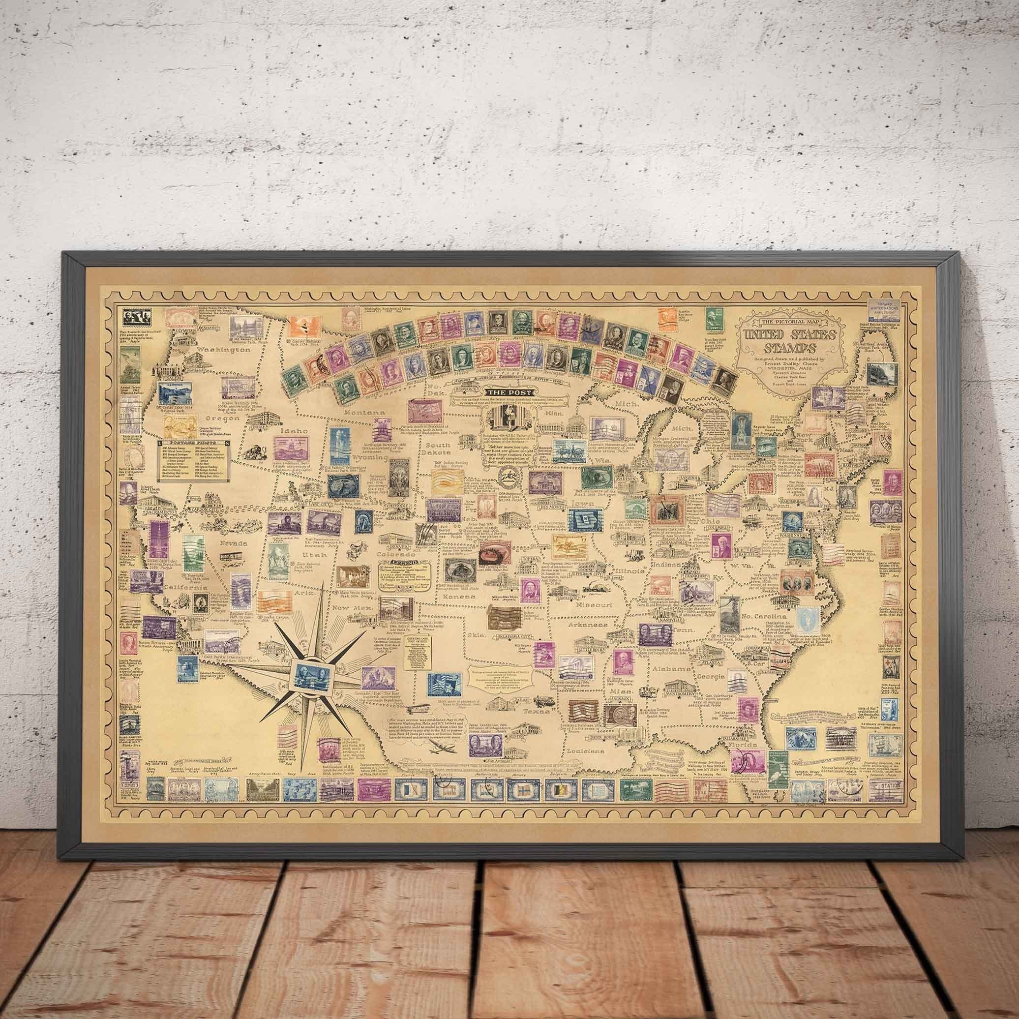 Old Stamp Map of the USA E. Chase 1949 Historical United - Etsy
