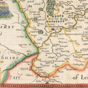 Old Map of Nottinghamshire, 1611 by John Speed - Nottingham, Mansfield ...
