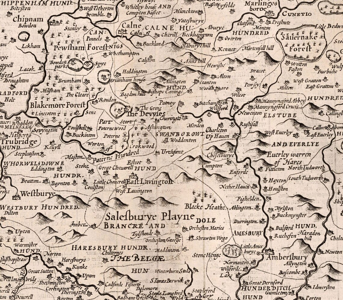 Old Map of Wiltshire in 1611 by John Speed Salisbury | Etsy UK