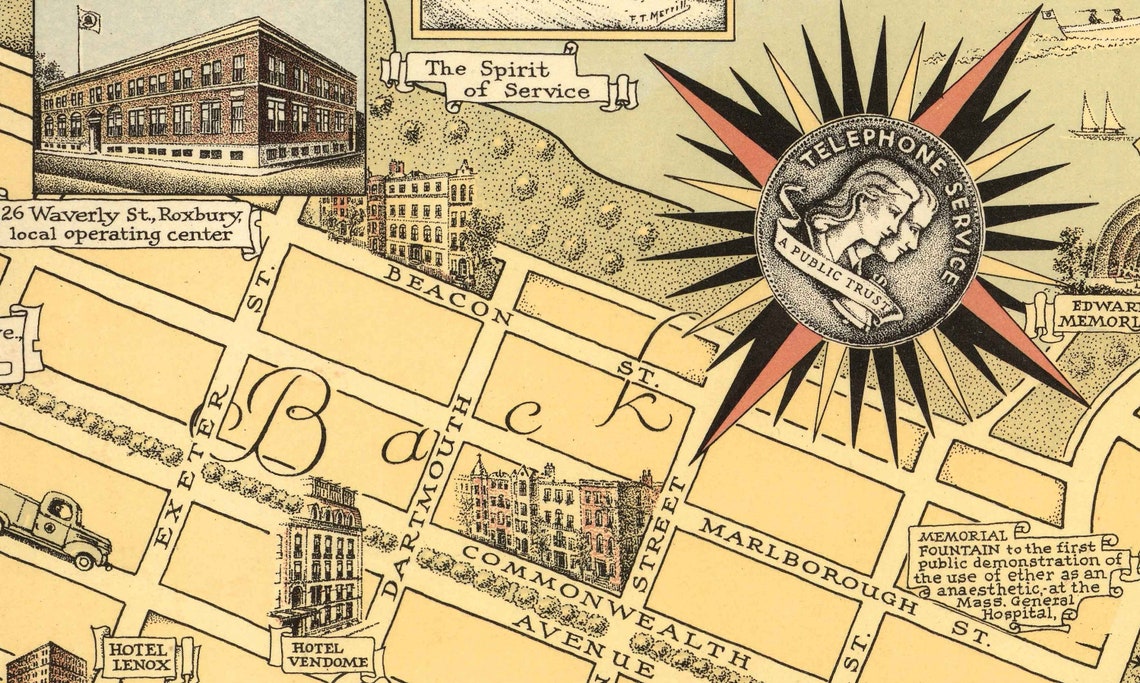 Old Pictorial Map of Boston, 1947 Ernest Dudley Chase - Birth of the ...