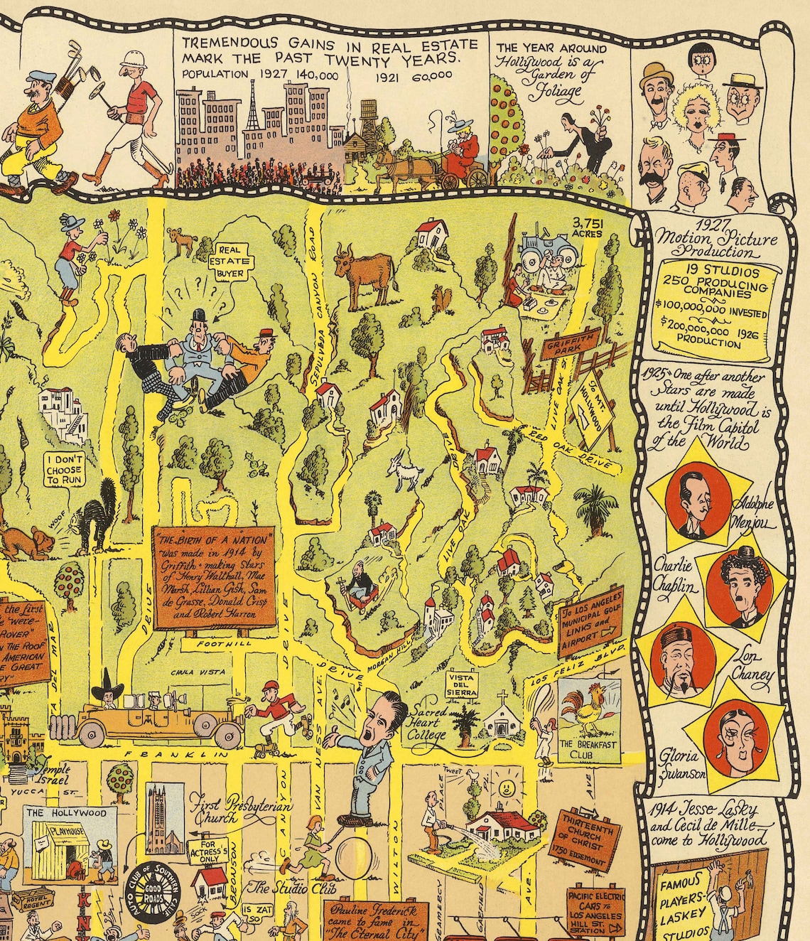 Old Map of Golden Era Hollywood, 1928 by Harrison Godwin - Charlie ...