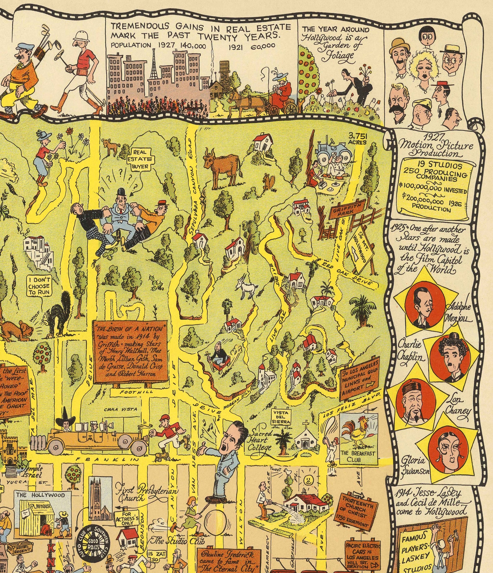 Old Map of Golden Era Hollywood, 1928 by Harrison Godwin - Charlie ...