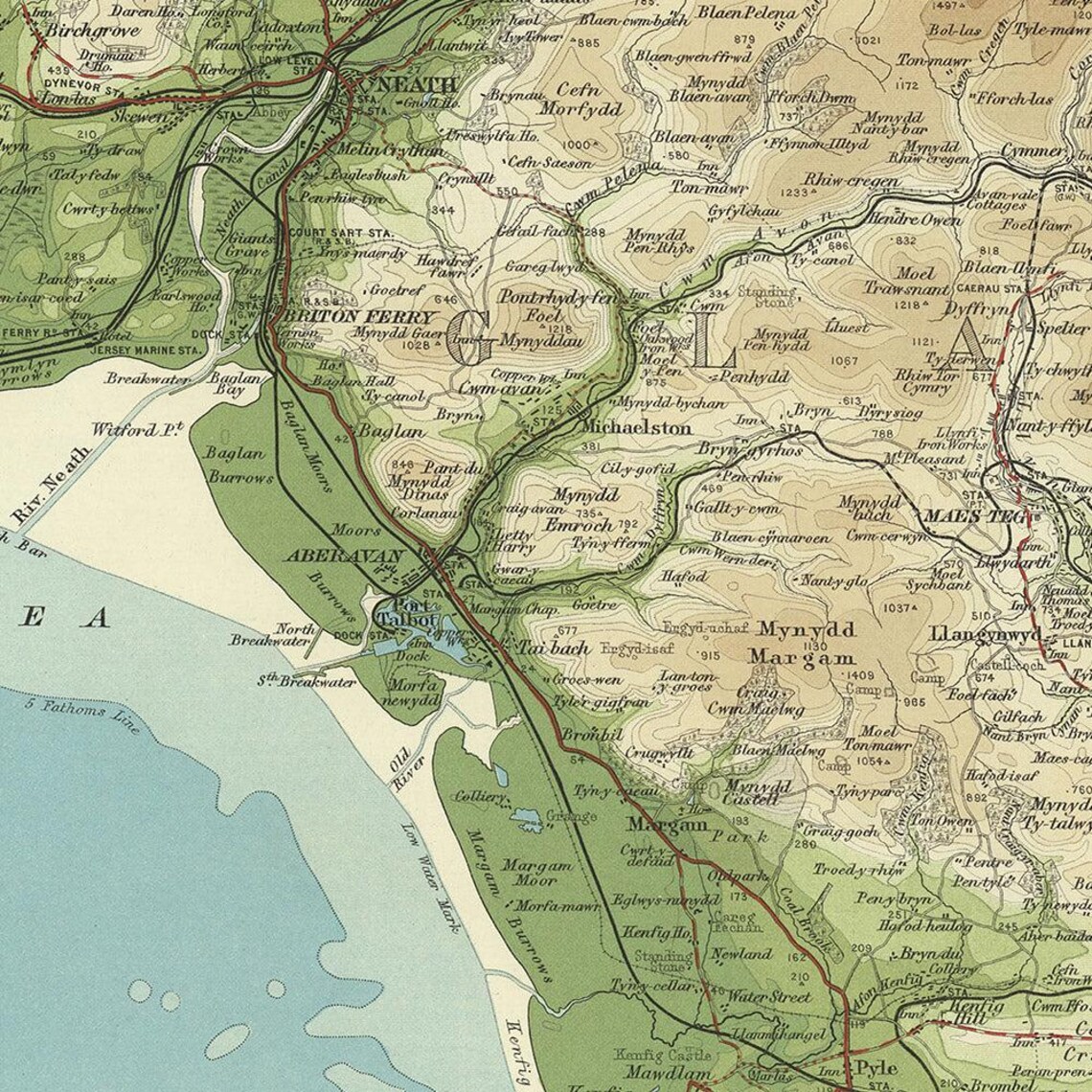 Old OS Map of Swansea, South Wales by Bartholomew, 1901: Neath ...