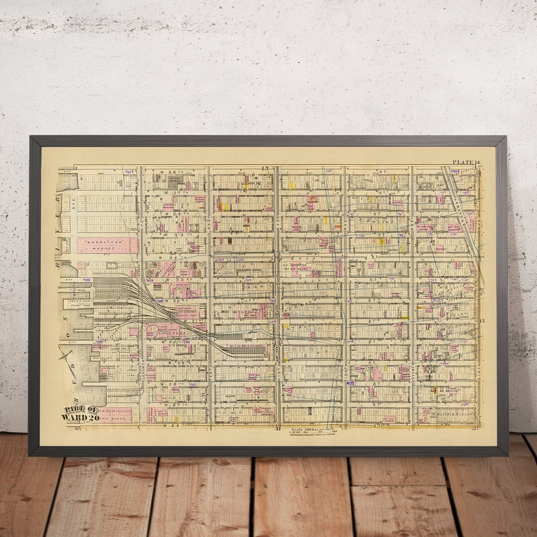 Old Map of Ward 20, NYC, 1879: Garment District, New York Central and ...