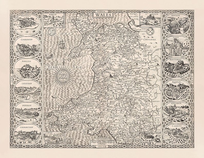 Old Map of Wales, Cymru by John Speed, 1611 - Cities, Towns, Counties ...