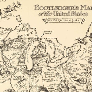 Old Alcohol Bootlegger's Map of the United States, 1926 by Mccandlish ...