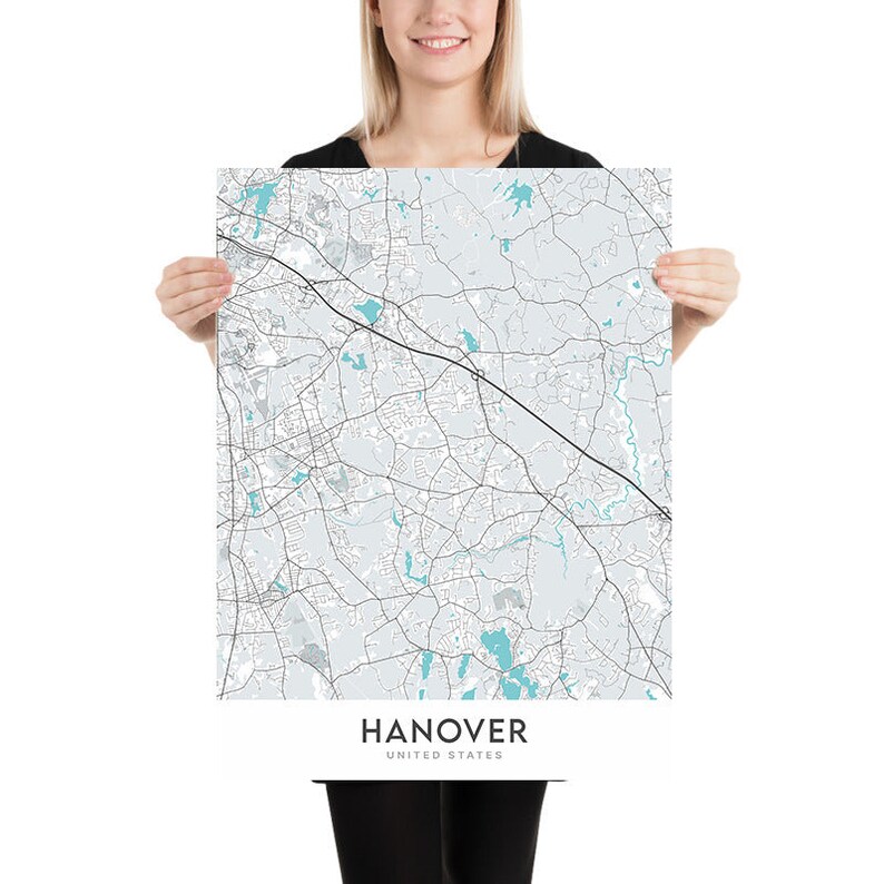 Modern City Map of Hanover, MA: Hanover Center, Silver Lake, Route 3 ...