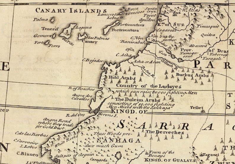 Old Map of Negroland, 1747 by Bowen - Pre-colonial West Africa - Slave ...