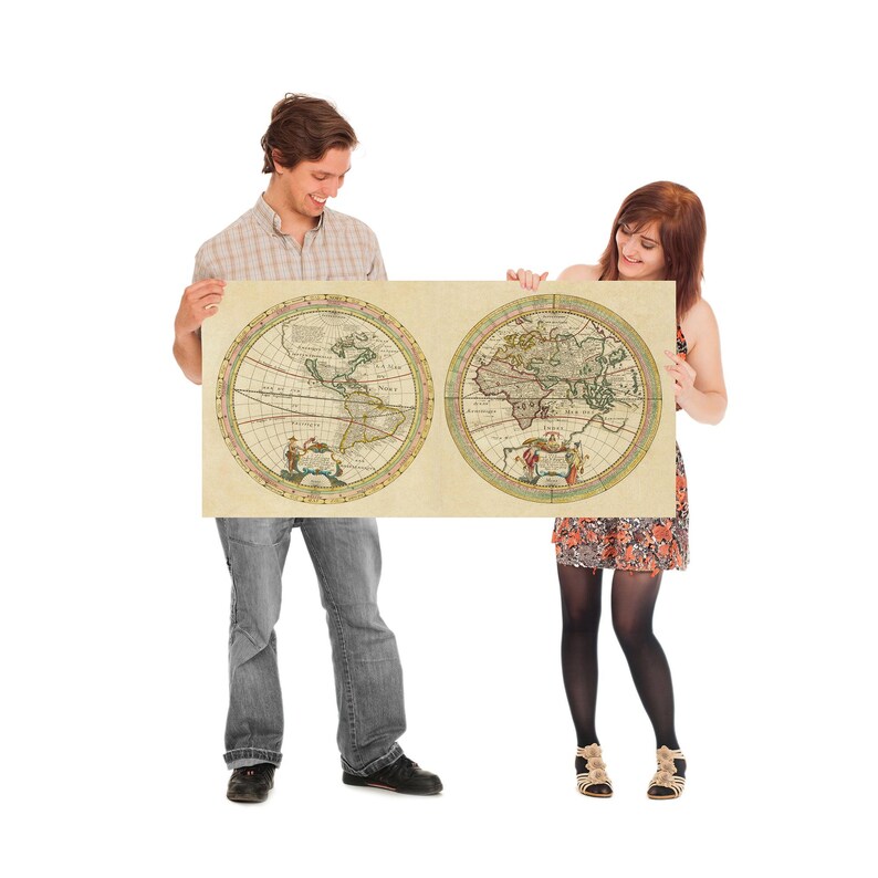 Old World Map of Eastern and Western Hemispheres by Tavernier, 1661 ...