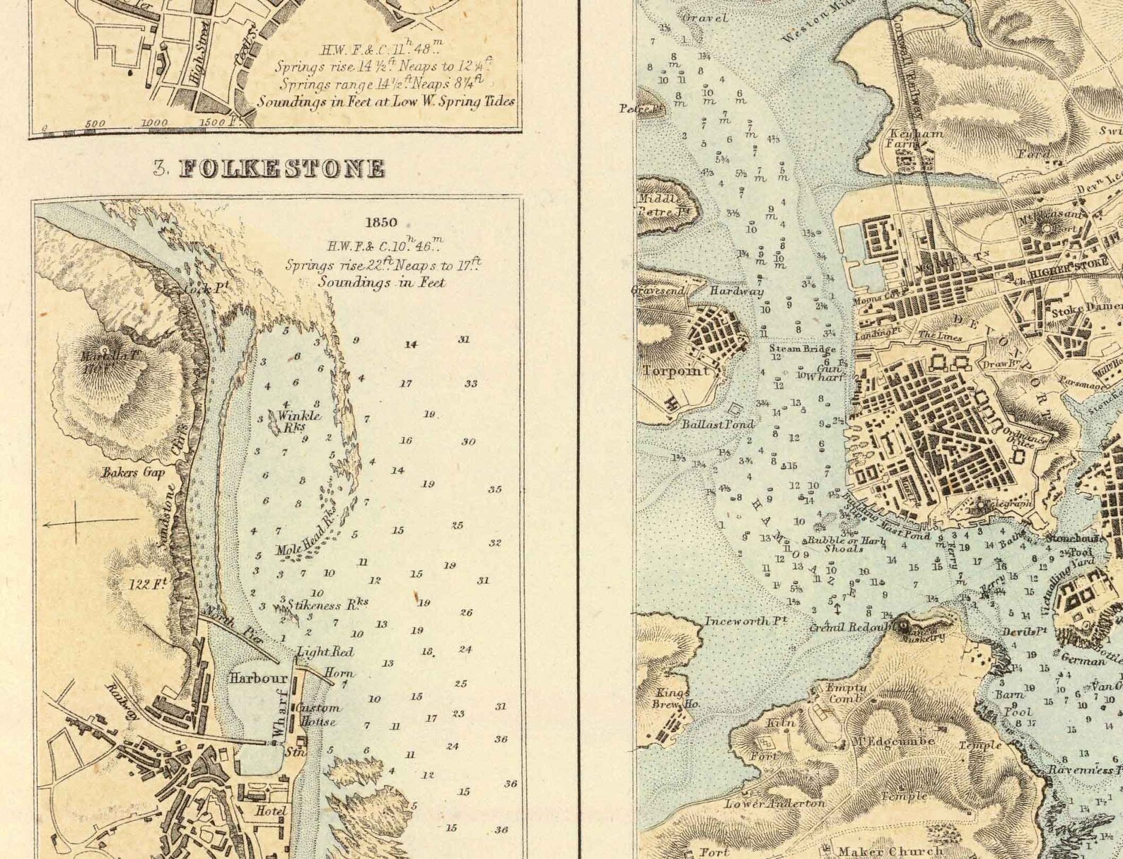 Old Map of the Ports & Harbours in South East of England, 1872 ...