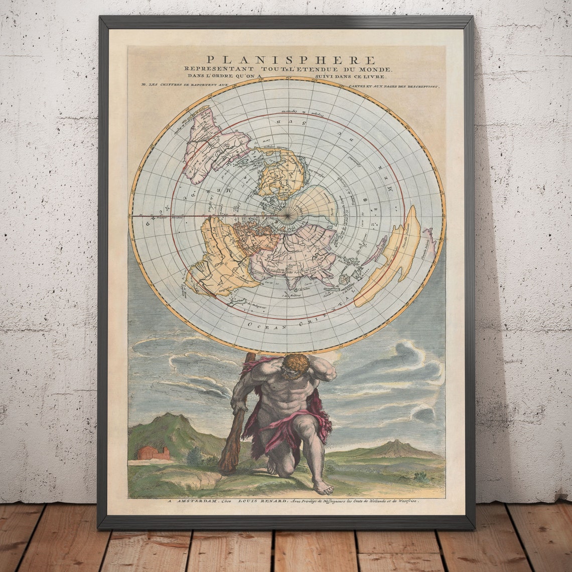 Old Flat Earth Planisphere World Map, 1715 by Louis Renard - Cassini ...
